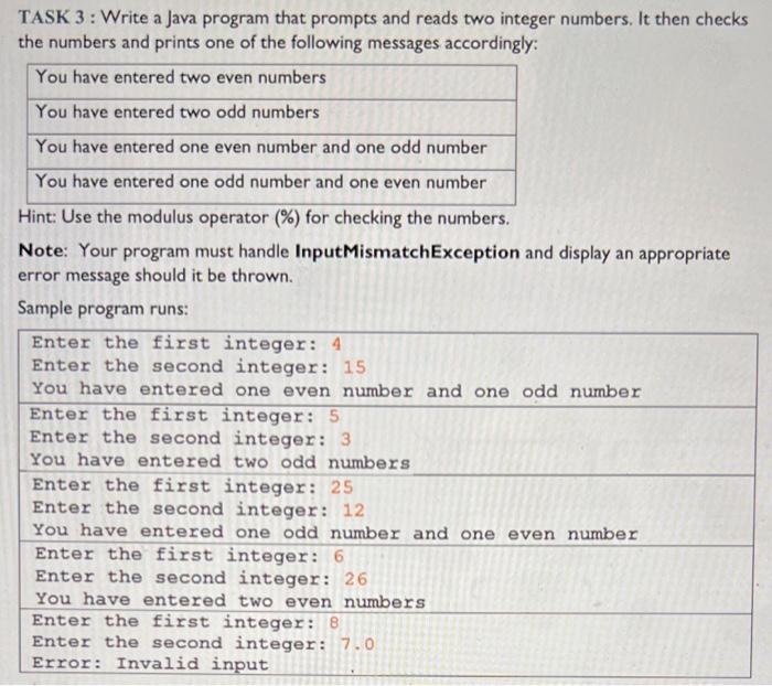 Solved TASK 3: Write a Java program that prompts and reads | Chegg.com
