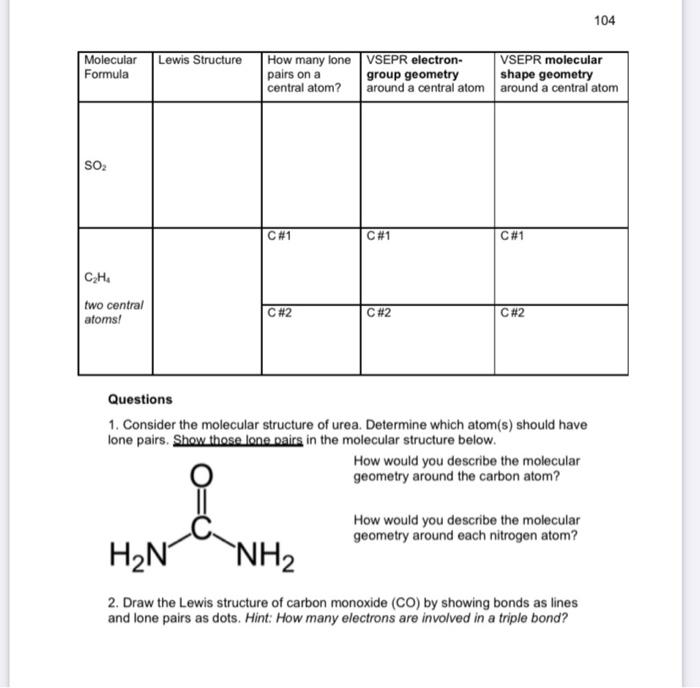 Solved 104 Molecular Formula Lewis Structure How many lone | Chegg.com