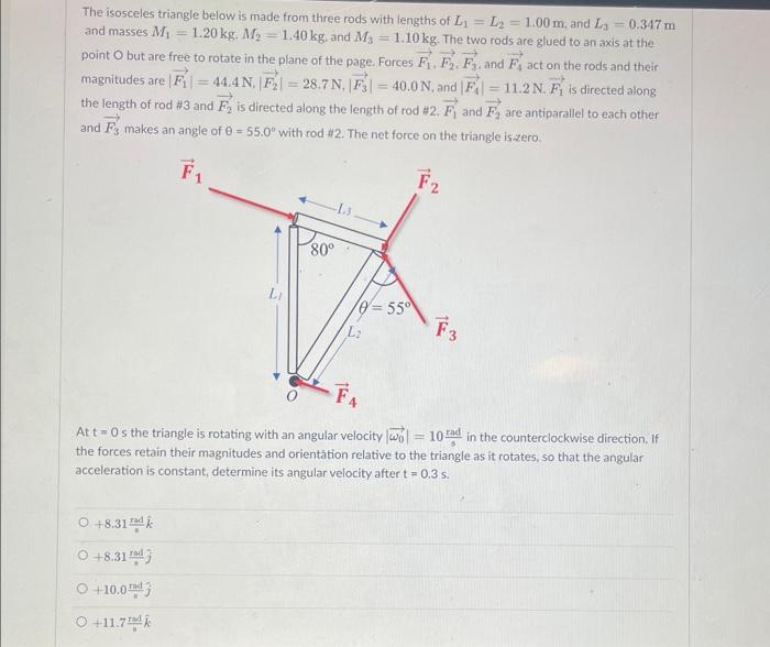 Solved The isosceles triangle below is made from three rods | Chegg.com