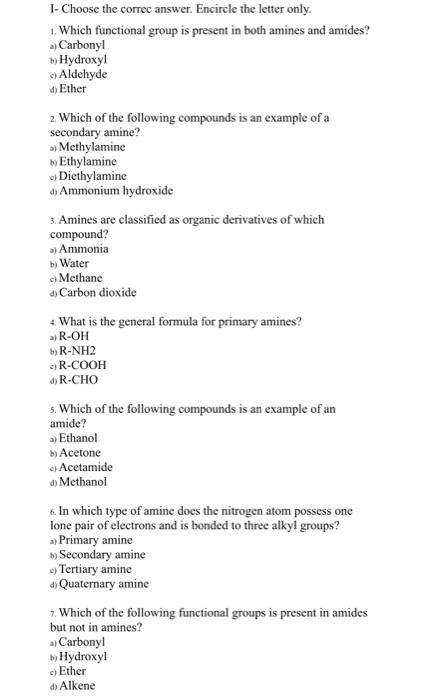Solved I- Choose the correc answer. Encircle the letter | Chegg.com