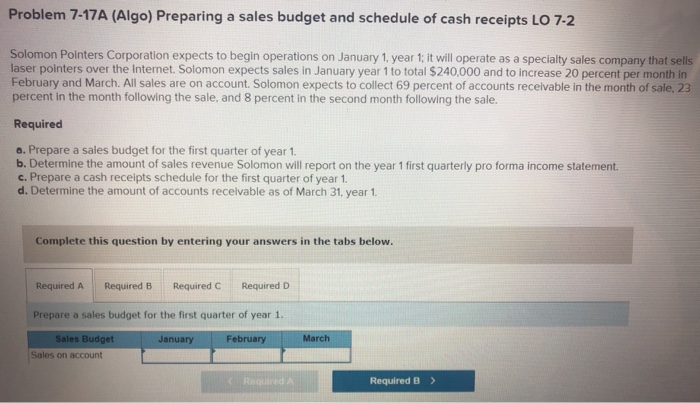 Solved Problem 7-17A (Algo) Preparing a sales budget and | Chegg.com