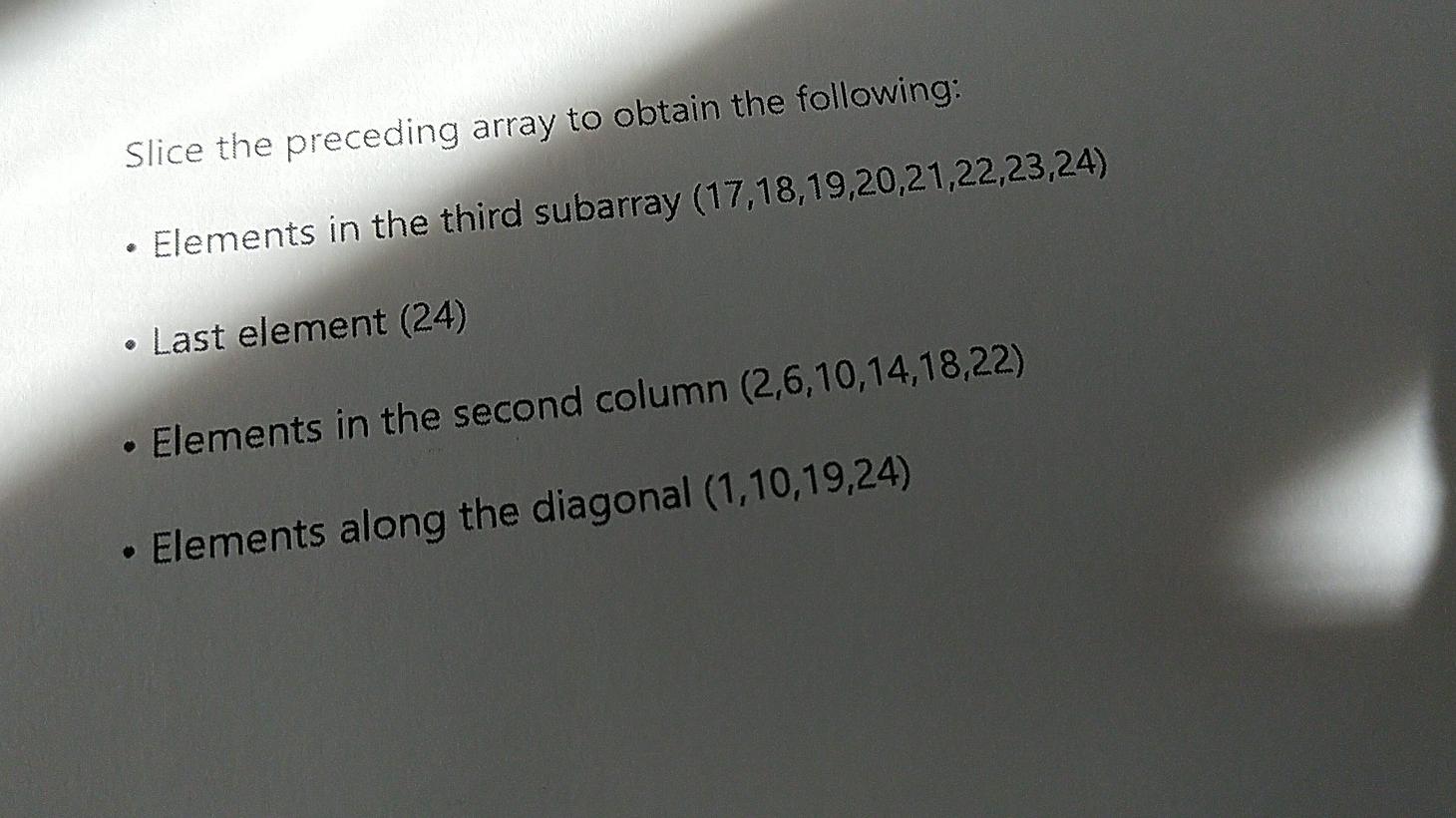 Solved NumPy Arrays Write simple code statements for each of | Chegg.com