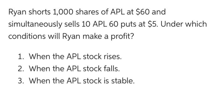 Solved Ryan shorts 1,000 shares of APL at $60 and | Chegg.com
