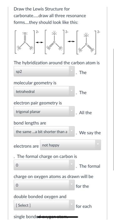 Solved Draw the Lewis Structure for carbonate.....draw all | Chegg.com