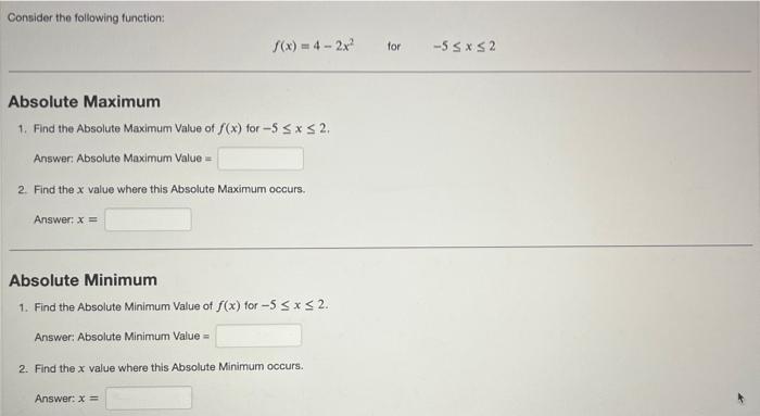 Solved Consider the following function: f(x)=4−2x2 for | Chegg.com
