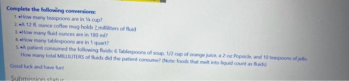Solved Complete the following conversions: 1. How many | Chegg.com