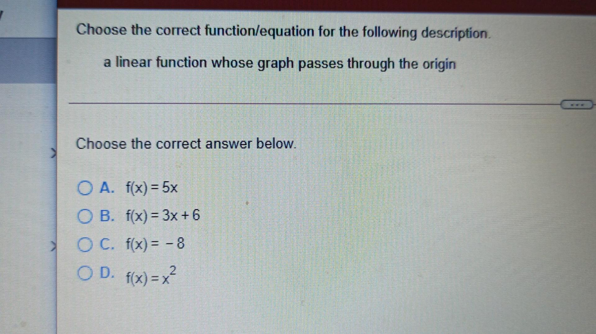 Solved Choose the correct function/equation for the | Chegg.com