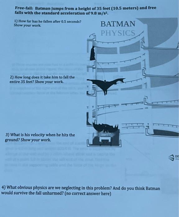 Solved Free-fall: Batman jumps from a height of 35 feet | Chegg.com