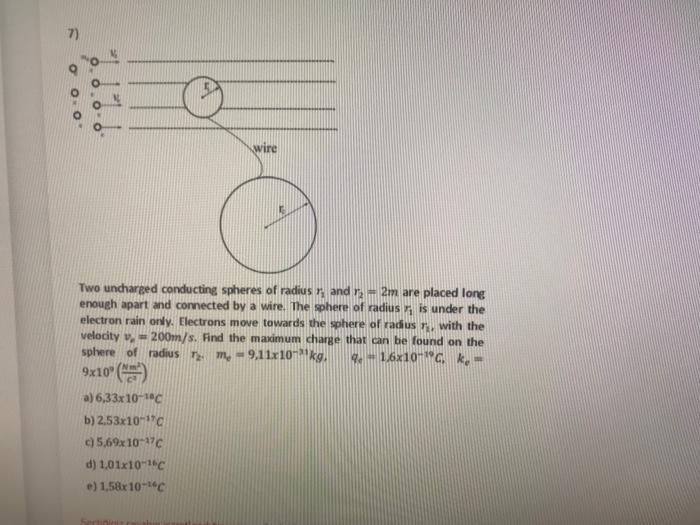Solved 7) ооо 0.0.0.0 wire Two uncharged conducting spheres | Chegg.com