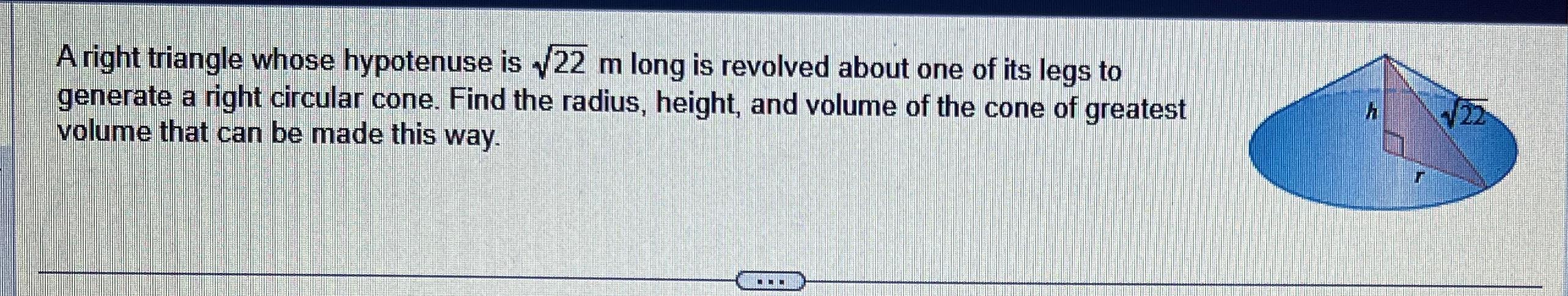 Solved A right triangle whose hypotenuse is 222m ﻿long is | Chegg.com