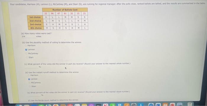 Solved candidates, Harrison (14), Lennor (L), MeCartney (4), | Chegg.com