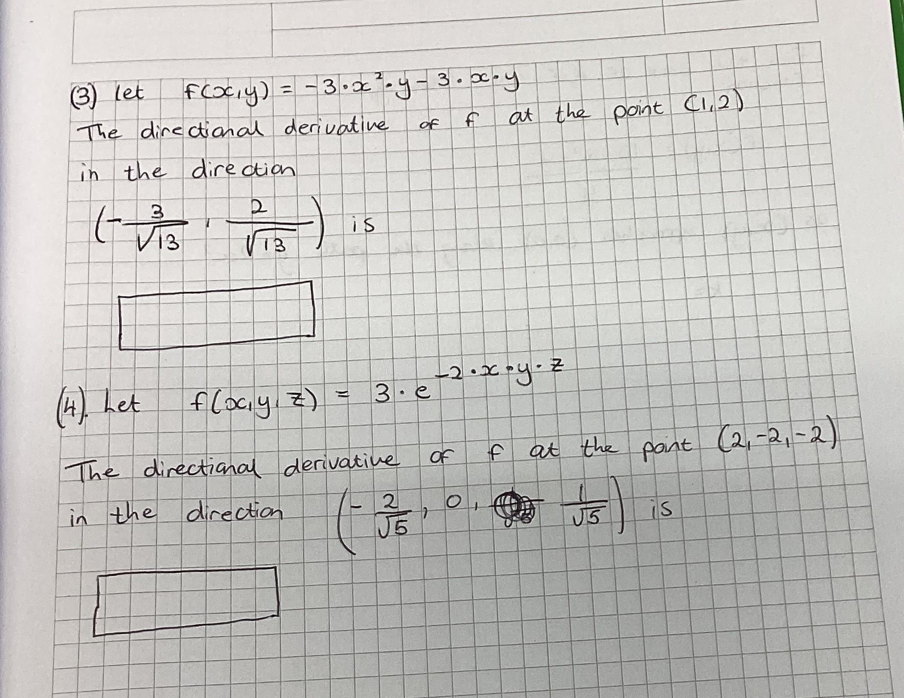 Solved (3) ﻿let f(x,y)=-3*x2*y-3*x*yThe directional | Chegg.com