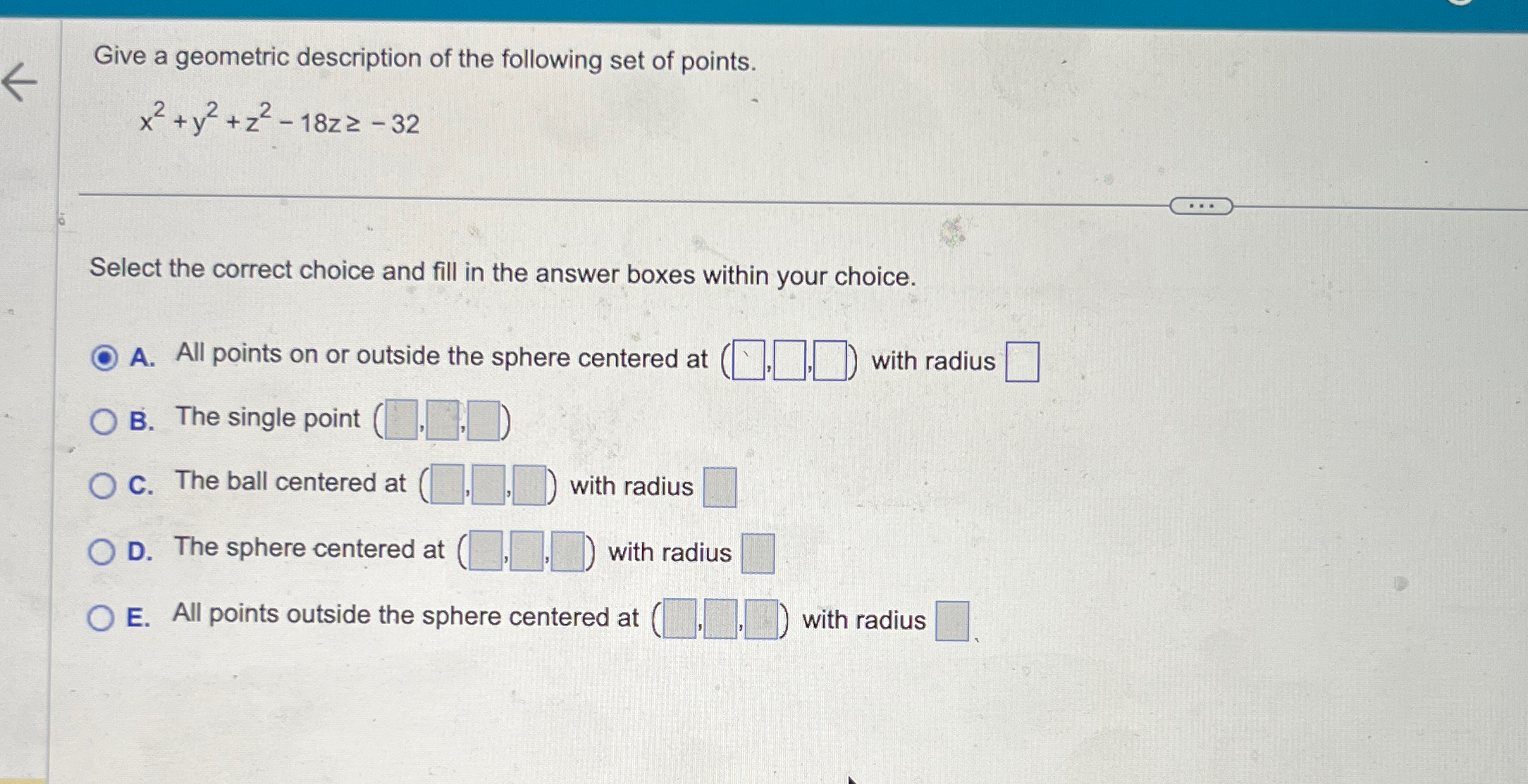 Solved Give a geometric description of the following set of | Chegg.com