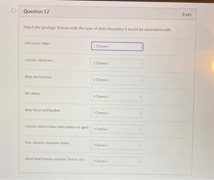 Solved Match the geologic feature with the type of plate | Chegg.com
