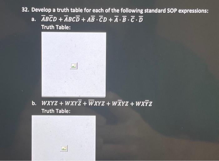 Solved b. WXYZ+WXYZˉ+WˉXYZ+WXˉYZ+WXYˉZ Truth Table: | Chegg.com
