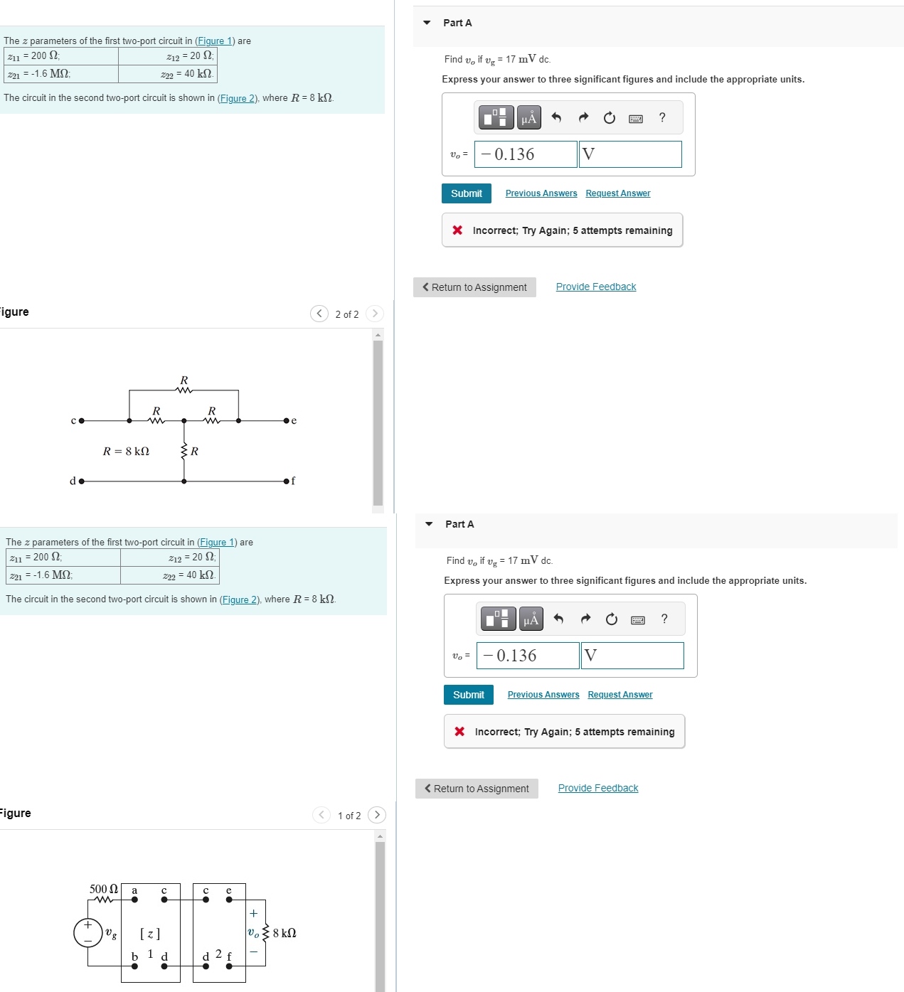 Solved Part AThe z ﻿parameters of the first two-port circuit | Chegg.com