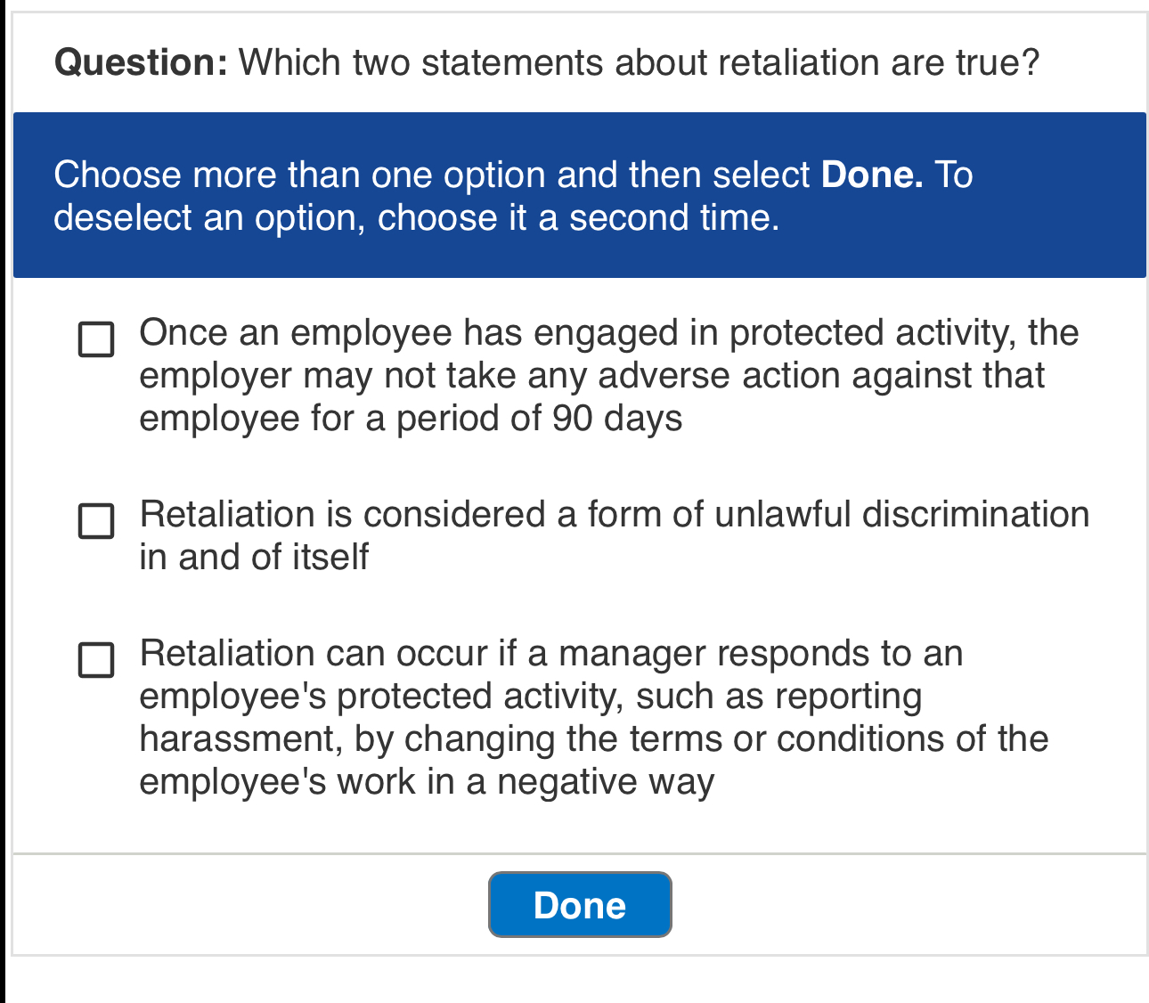 Solved Question: Which two statements about retaliation are | Chegg.com