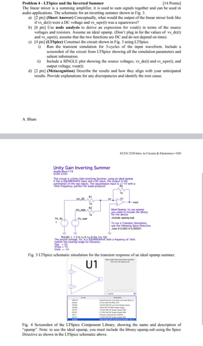 Problem 4 - LTSpice and the Inverted Summer 114 | Chegg.com