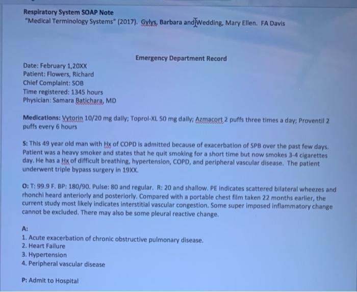 Solved Respiratory System SOAP Note "Medical Terminology | Chegg.com