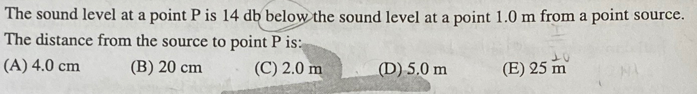 Solved The sound level at a point P ﻿is 14db ﻿below the | Chegg.com