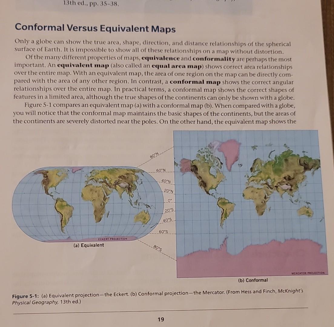 Solved 1. Compare the Mercator projection (Figure 5-1b) to a | Chegg.com