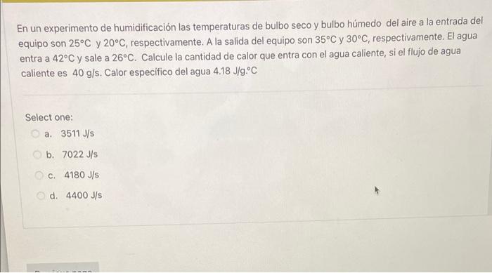 Solved In a humidification experiment, the dry bulb and wet | Chegg.com