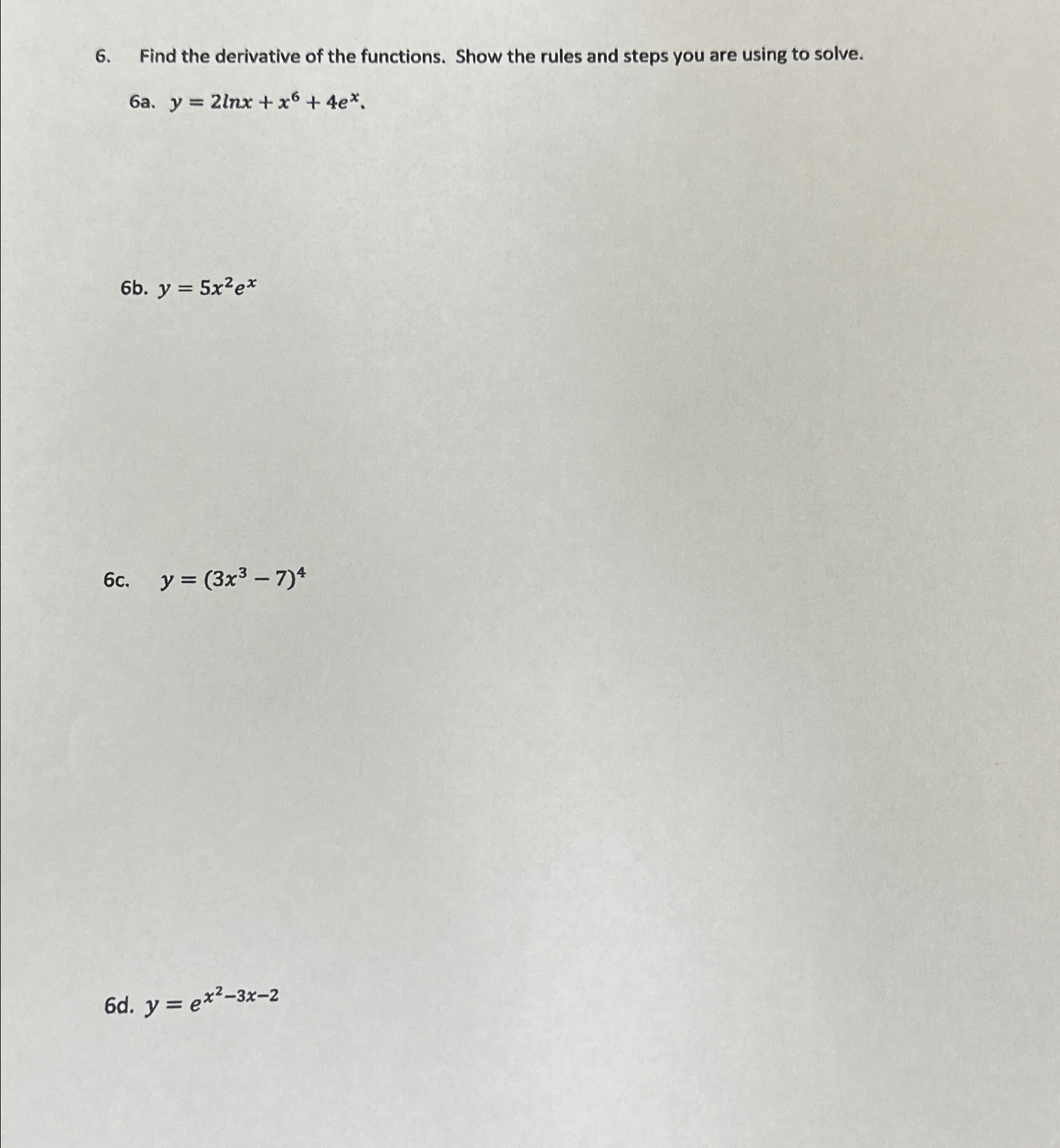 Solved Find the derivative of the functions. Show the rules | Chegg.com