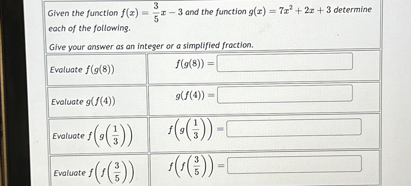 Solved Given the function f(x)=35x-3 ﻿and the function | Chegg.com