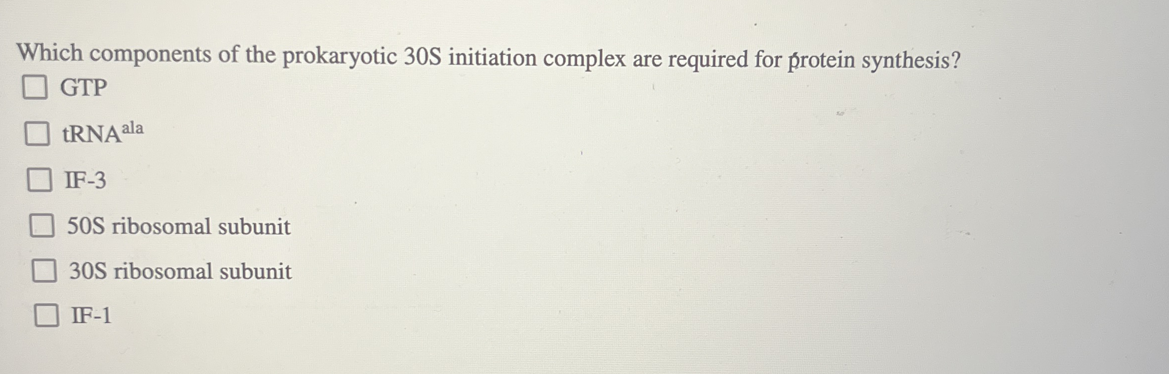 Solved Which components of the prokaryotic 30S initiation | Chegg.com