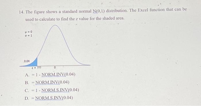 Solved 14. The figure shows a standard normal N(0,1) | Chegg.com