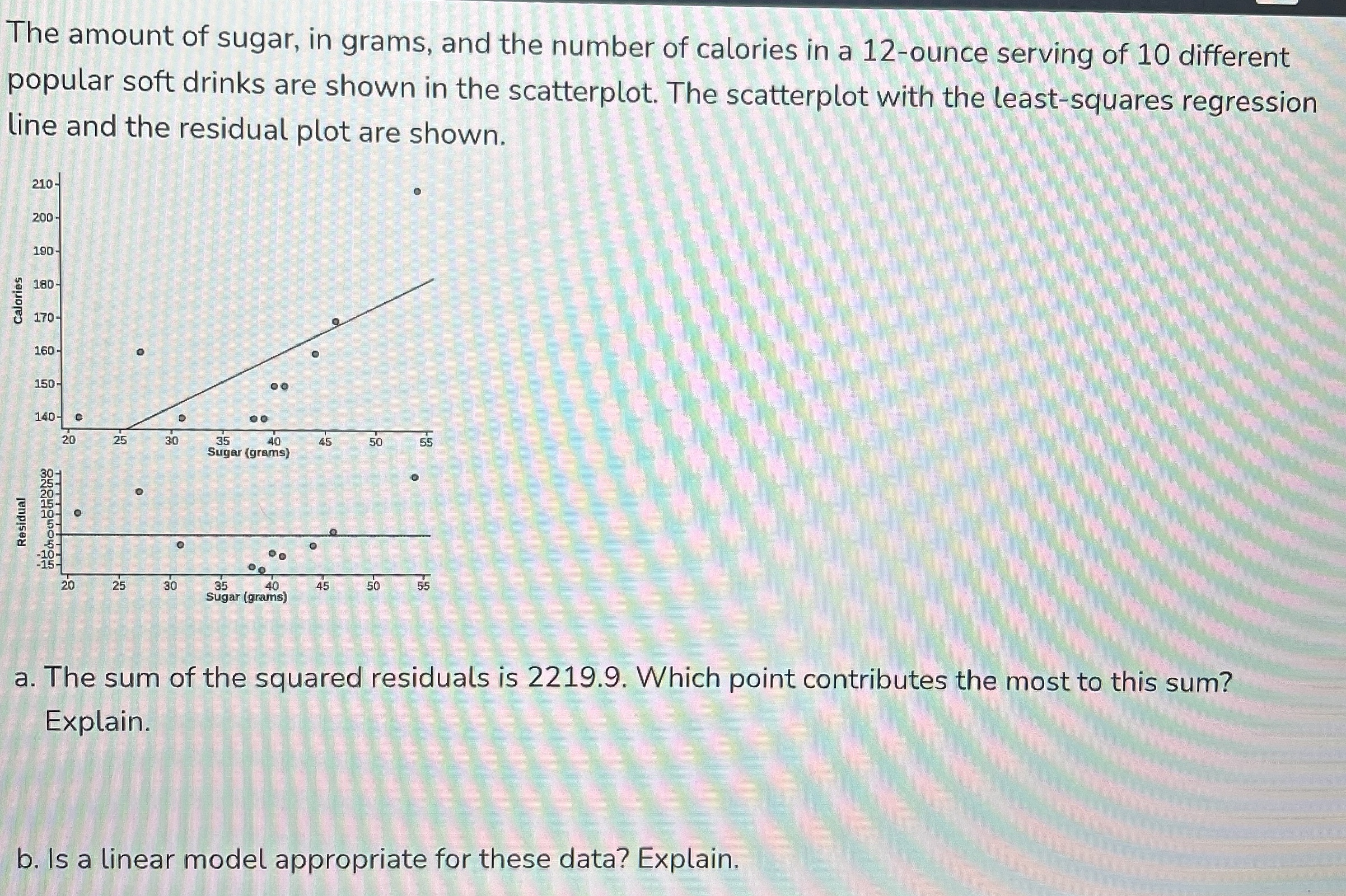Solved The amount of sugar, in grams, and the number of | Chegg.com