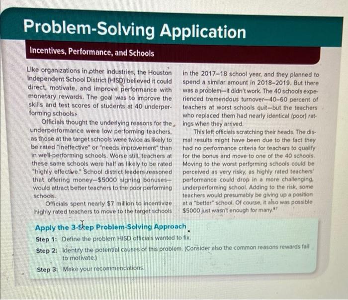 Solved Problem-Solving Application Incentives, Performance, | Chegg.com
