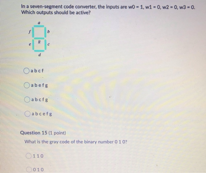 Solved In a seven-segment code converter, the inputs are wo | Chegg.com