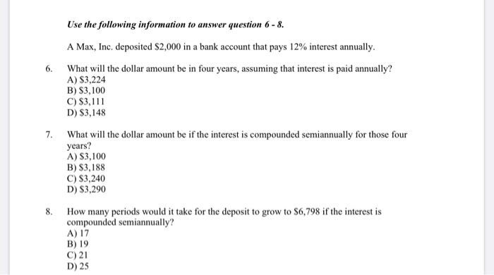 Solved Use the following information to answer question 6 - | Chegg.com