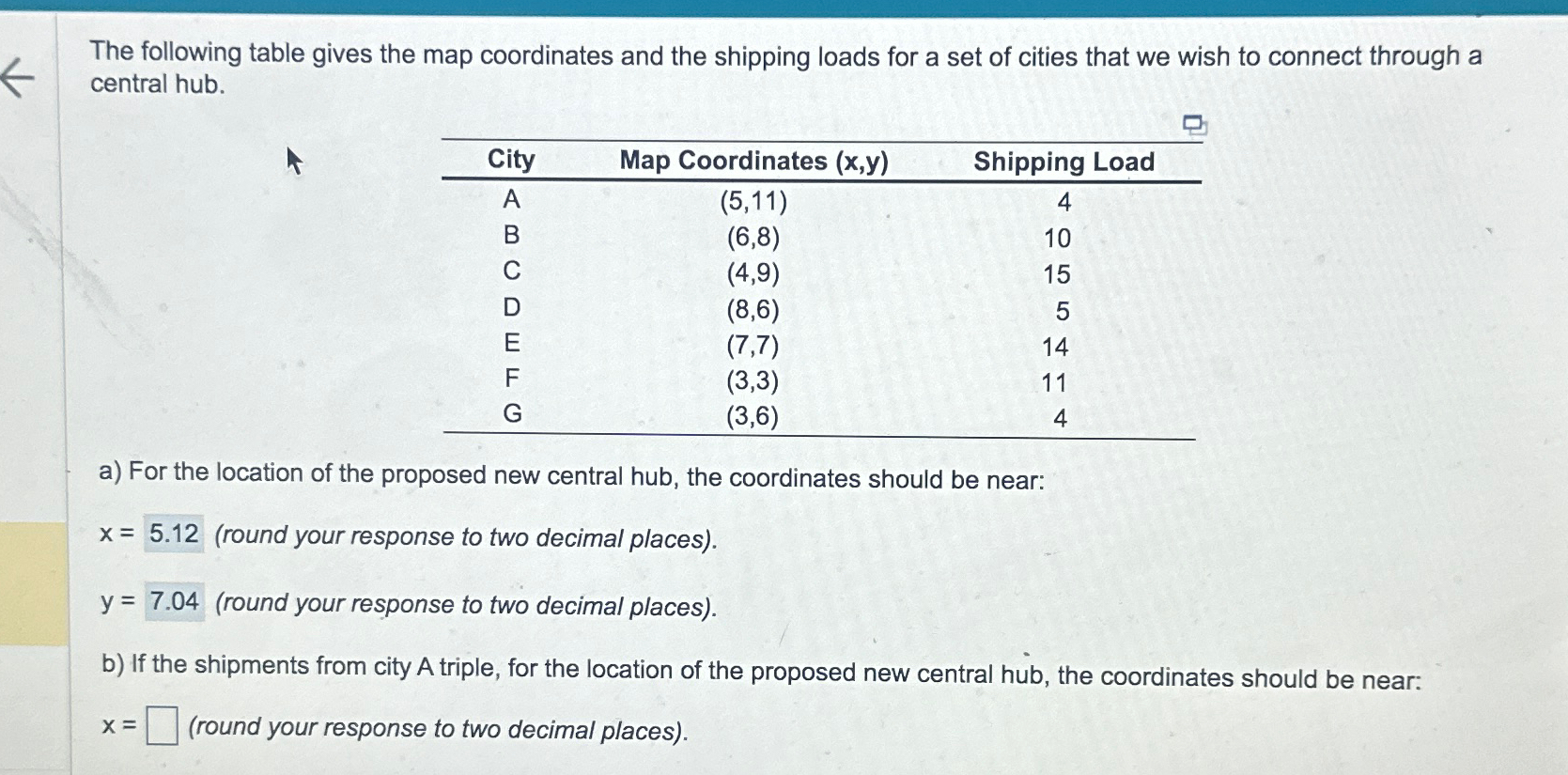 Solved The following table gives the map coordinates and the | Chegg.com