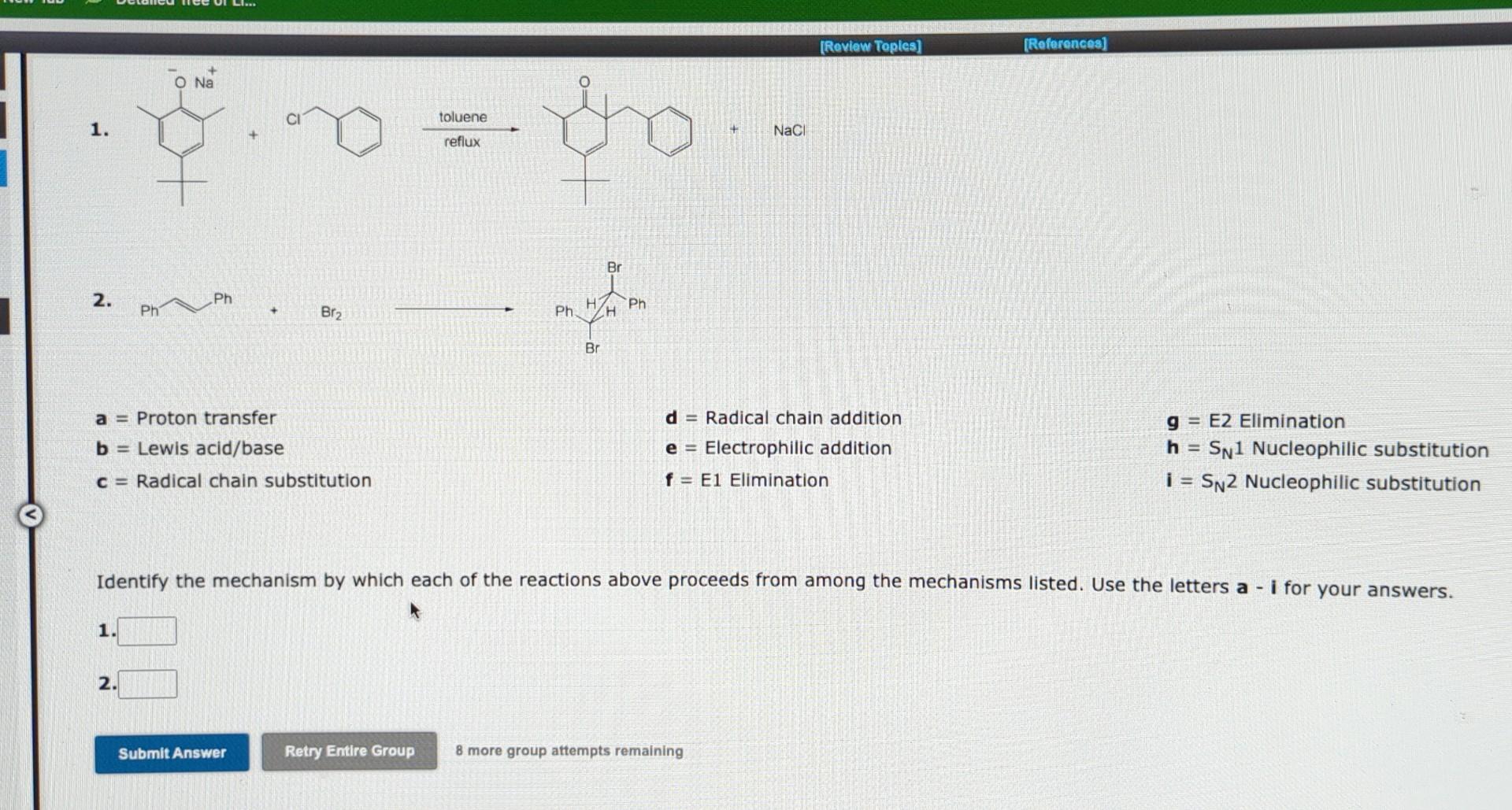 Solved 1. reflux toluene 2. a= Proton transfer d= Radical | Chegg.com