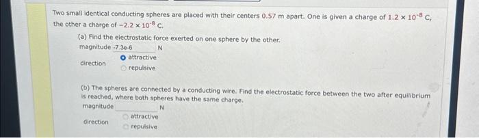 Two small identical conducting spheres are placed | Chegg.com