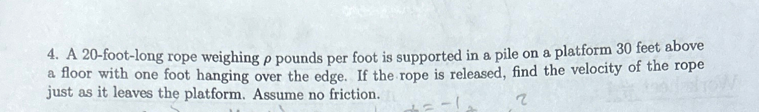 Solved A 20 -foot-long rope weighing ρ ﻿pounds per foot is | Chegg.com