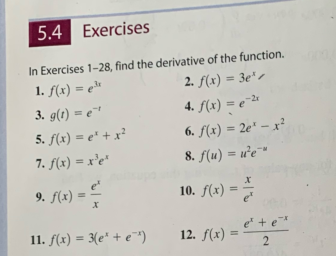 Solved 5.4 ﻿ExercisesIn Exercises 1-28, ﻿find the derivative | Chegg.com