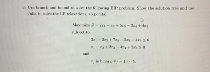 Solved 3. Use branch and bound to solve the following BIP | Chegg.com