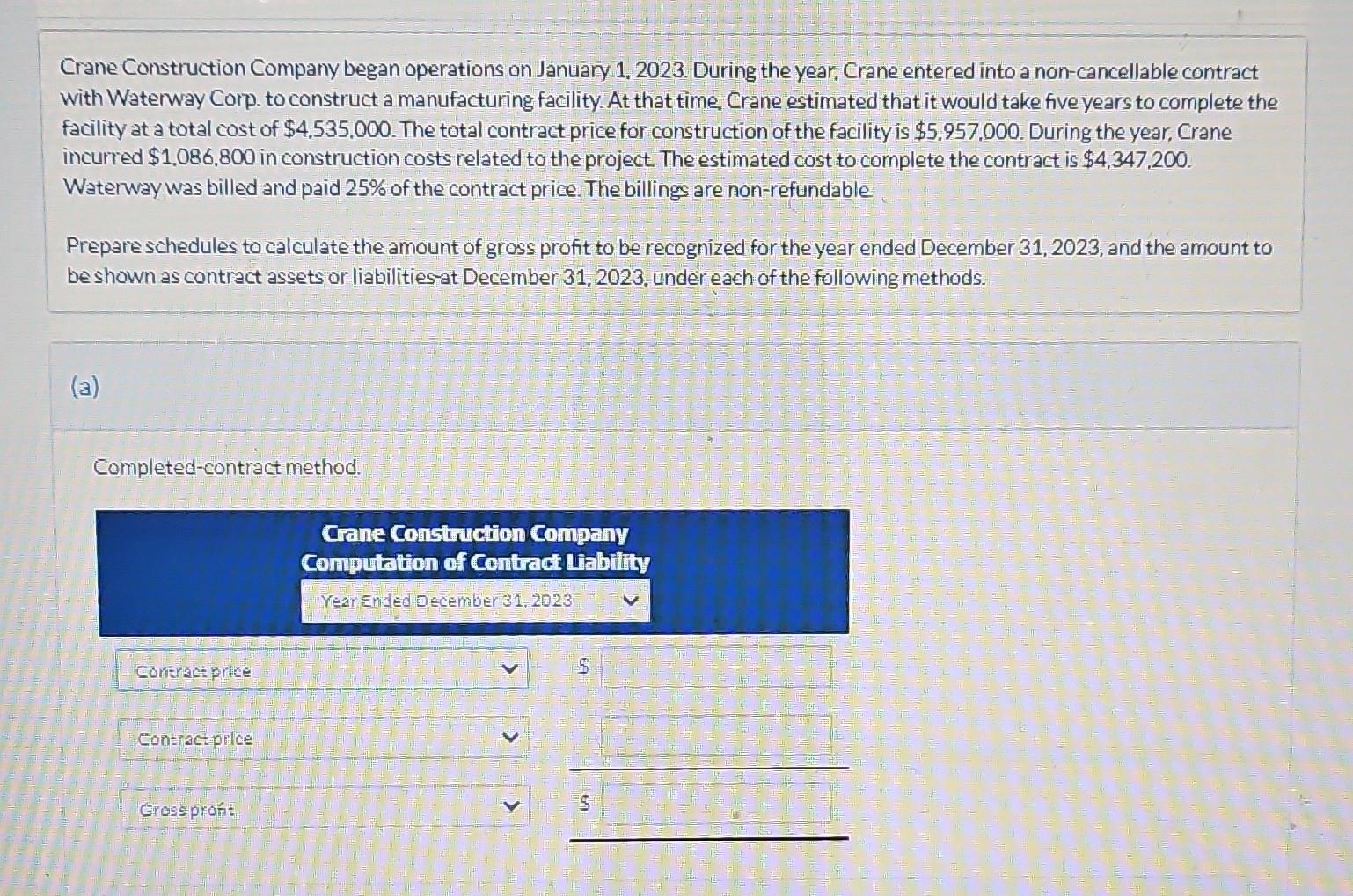 Solved Crane Construction Company began operations on | Chegg.com