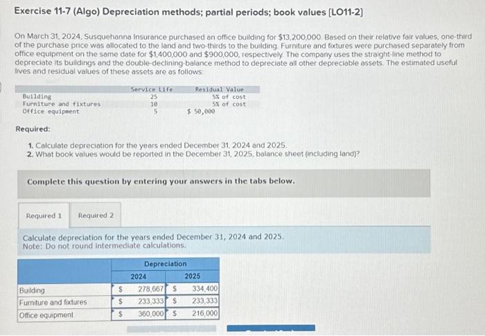 Solved Exercise 11-7 (Algo) Depreciation methods; partial | Chegg.com