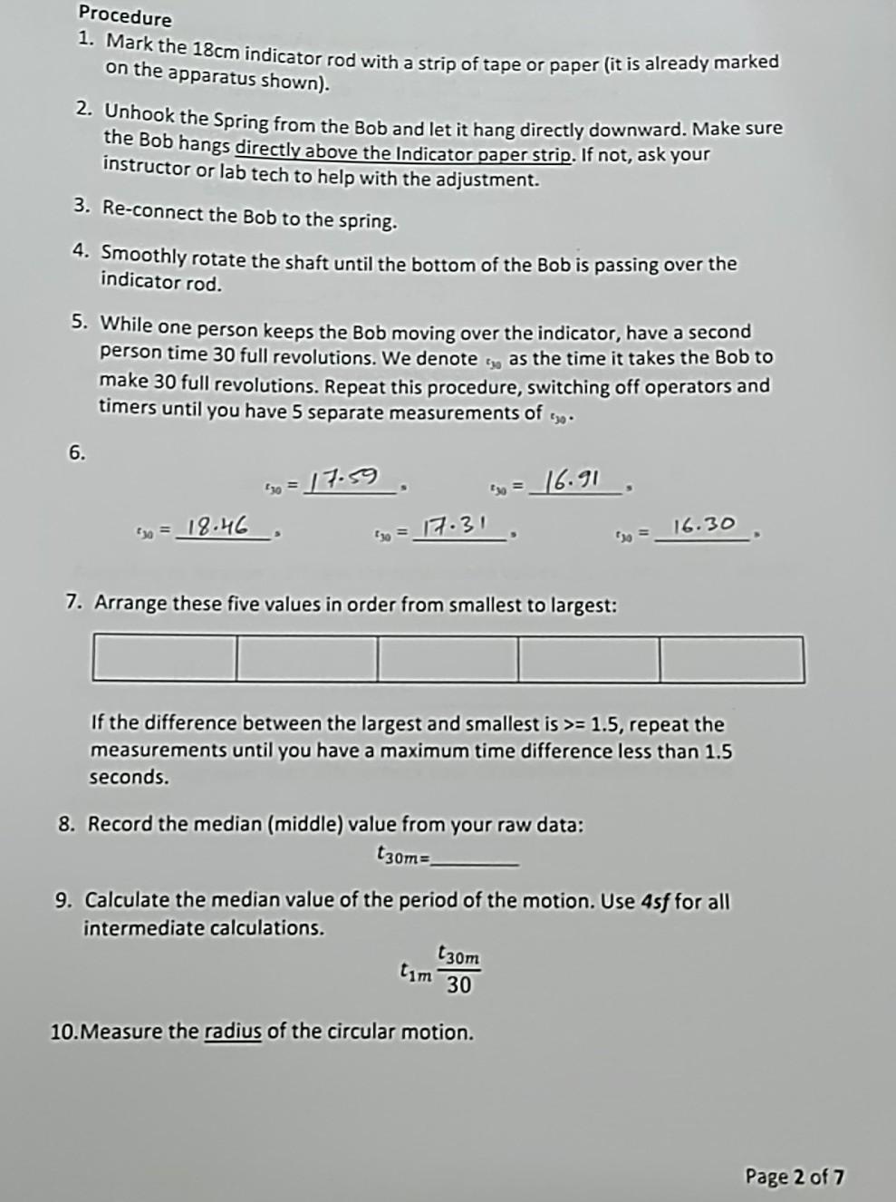 Physics 6R Circular Motion Lab Report 21s.1 Part One: | Chegg.com