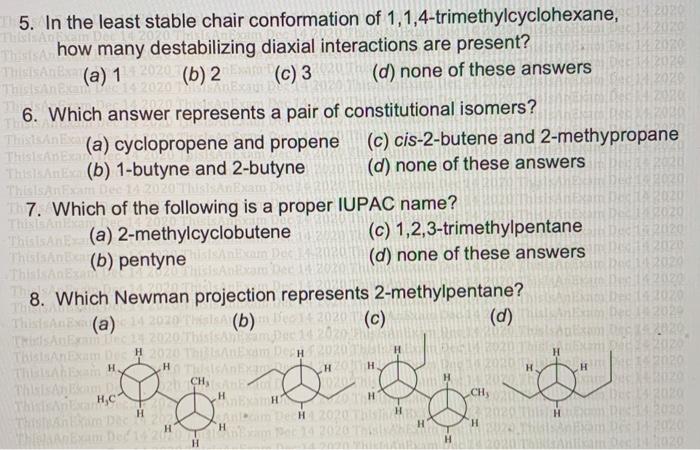 Solved TO 5. In the least stable chair conformation of | Chegg.com