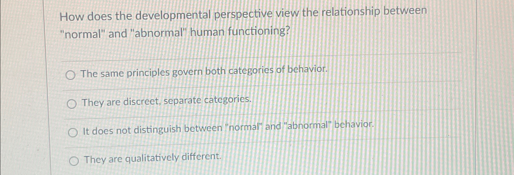 Solved How does the developmental perspective view the | Chegg.com