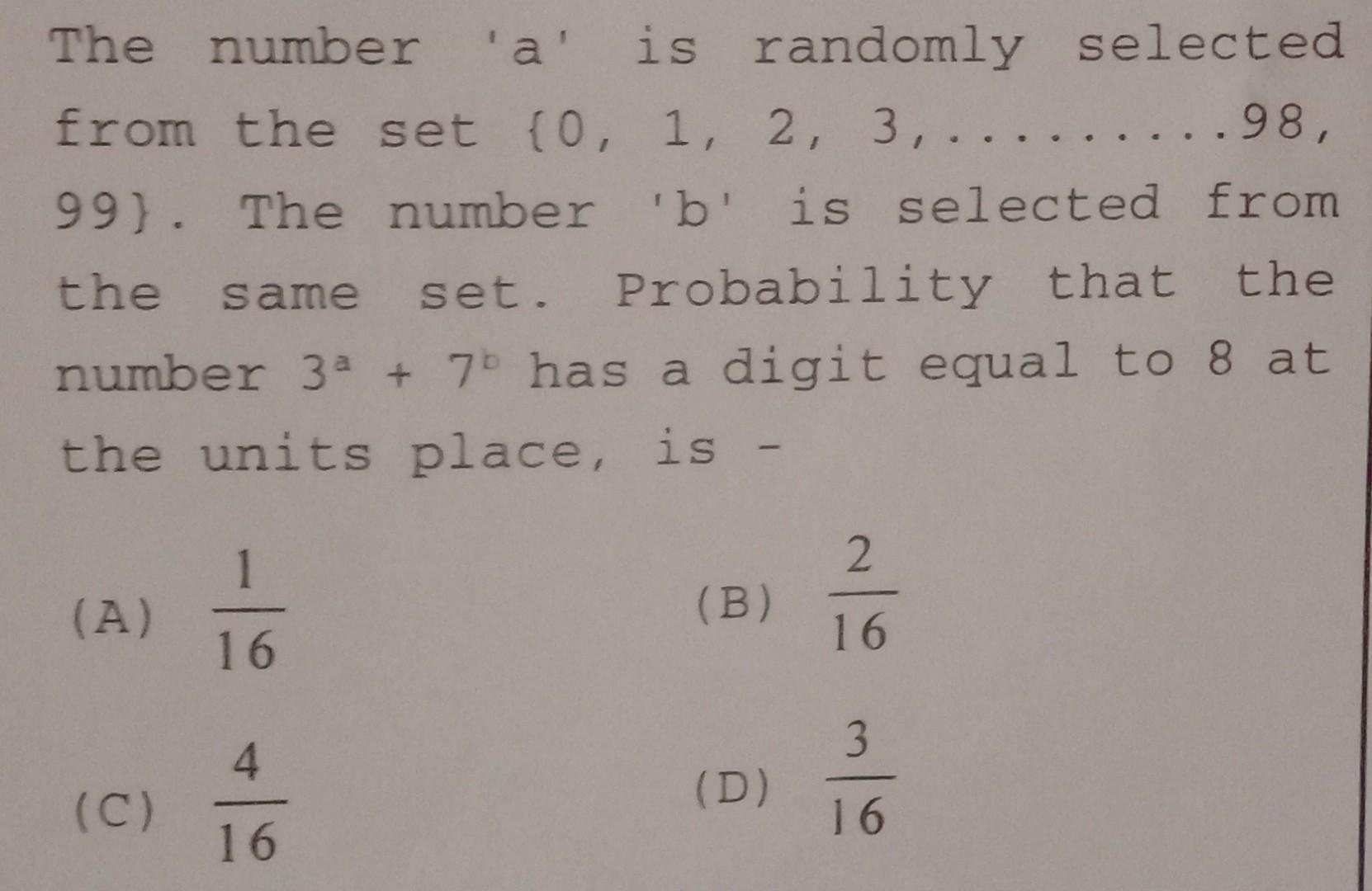 Solved The number 'a' is randomly selected from the set | Chegg.com