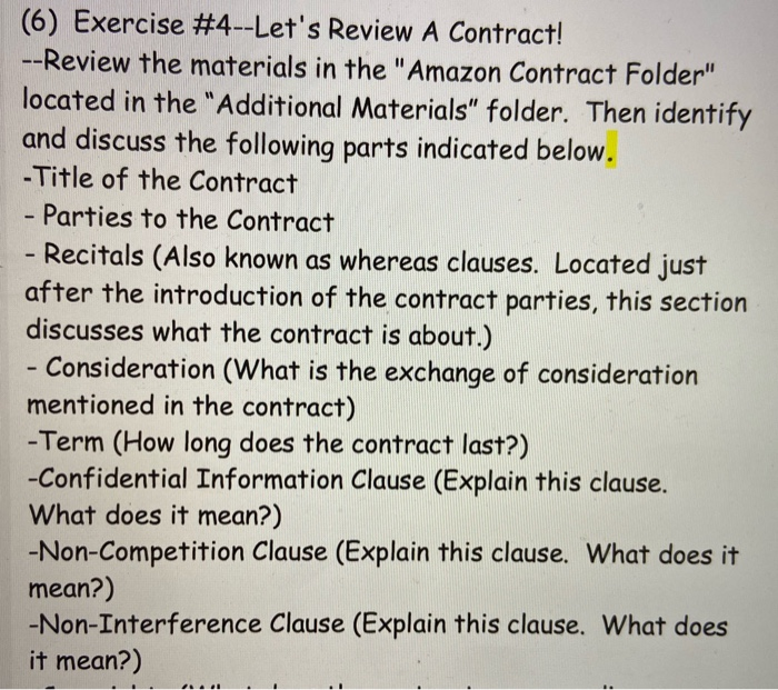 (6) Exercise #4--Let's Review A Contract! --Review | Chegg.com