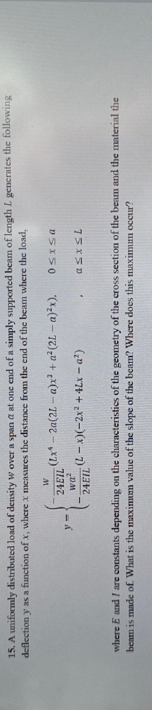 Solved A uniformly distributed load of density w ﻿over a | Chegg.com