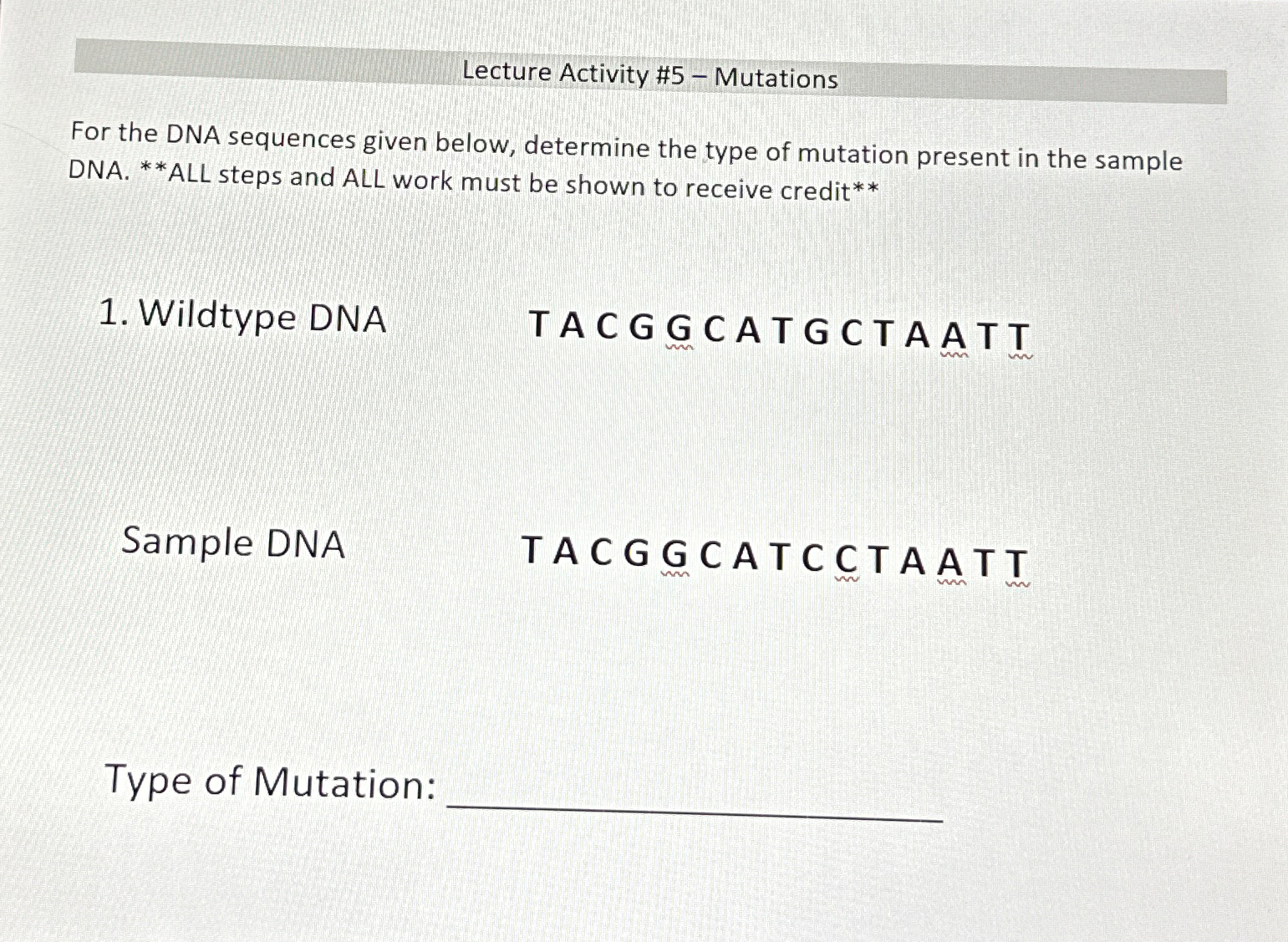 Solved Lecture Activity #5 - ﻿MutationsFor the DNA sequences | Chegg.com