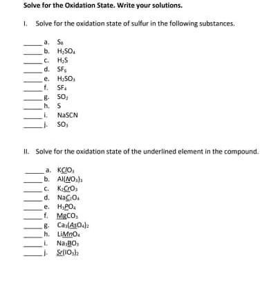 Solved Solve for the Oxidation State. Write your solutions. | Chegg.com
